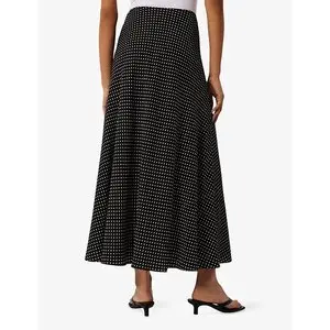 Whistles Woven Polka-dot Flared Midi Skirt