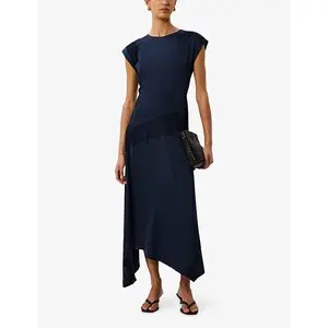 Whistles Lace-insert Asymmetric Hem Satin Midi Dress
