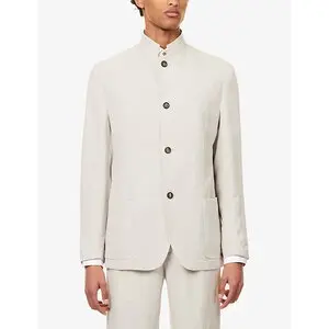 Eleventy Stand-collar Linen-blend Jacket - Sand