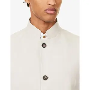 Eleventy Stand-collar Linen-blend Jacket - Sand