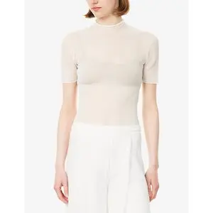 CFCL High-neck Sheer Knitted Top - White
