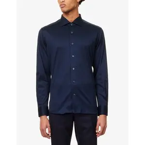 Corneliani Regular-fit Long-sleeve Cotton Shirt - Navy Blue