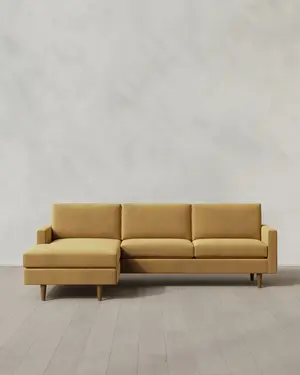 Quince Atlas Midcentury Chaise Sectional In Performance Velvet - Caramel