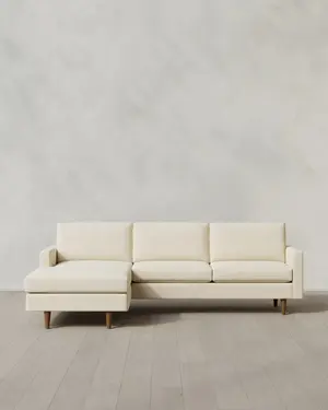 Quince Atlas Midcentury Chaise Sectional In Performance Velvet - Ivory