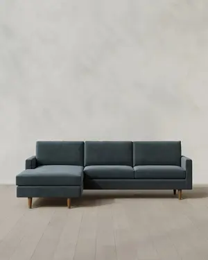 Quince Atlas Midcentury Chaise Sectional In Performance Velvet - Pine