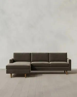 Quince Atlas Midcentury Chaise Sectional In Performance Velvet - Sable