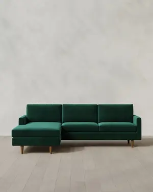 Quince Atlas Midcentury Chaise Sectional In Performance Velvet - Spruce
