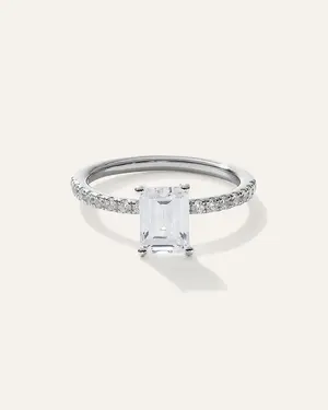 Quince Emerald Cut Lab-grown Diamond Pave Engagement Ring - Platinum