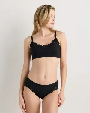 Quince Second Skin Lace Scoop Neck Bralette - Black