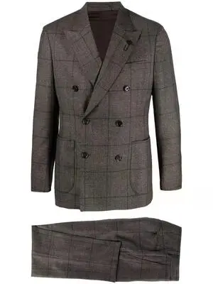 LARDINI Plaid-check Double-breasted Wool Suit