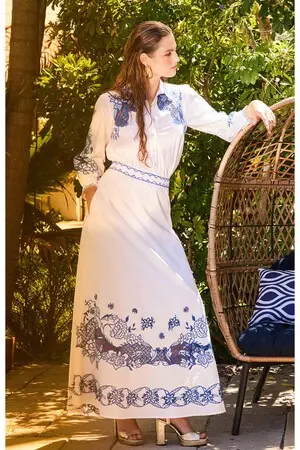 Hale Bob Ambrosia Embroidered Maxi Skirt - Blue