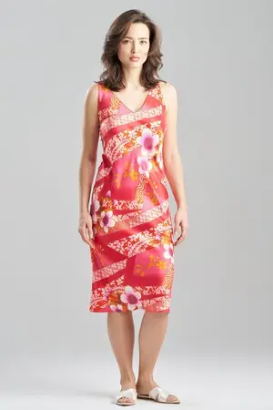 Natori Magnolia Printed Satin Slip Dress - Red