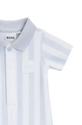 BOSS Striped Baby Romper With Polo Collar - Light Blue