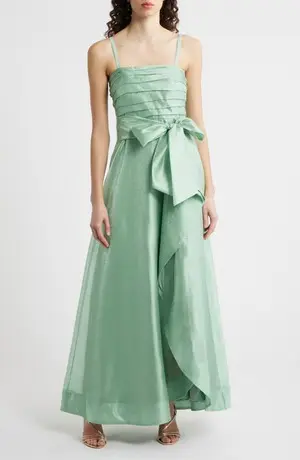 TAHARI ASL Pleated Bodice Organza Gown - Sage