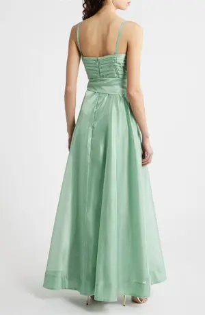 TAHARI ASL Pleated Bodice Organza Gown