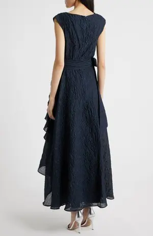 TAHARI ASL Beaded Flower Crinkled Taffeta Maxi Dress