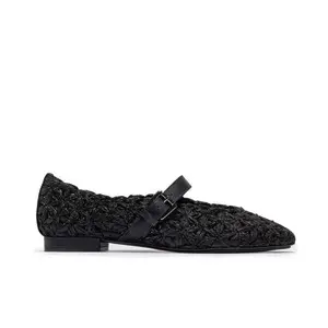 Bernardo Borden Raffia Mary Jane Flat - Black