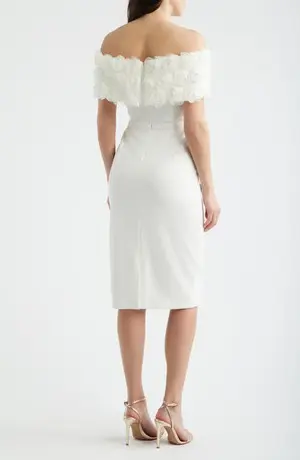Eliza J Floral Appliqué Off-the-shoulder Scuba Crepe Sheath Dress