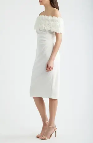 Eliza J Floral Appliqué Off-the-shoulder Scuba Crepe Sheath Dress