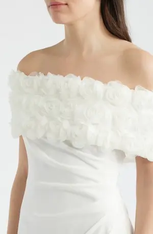 Eliza J Floral Appliqué Off-the-shoulder Scuba Crepe Sheath Dress