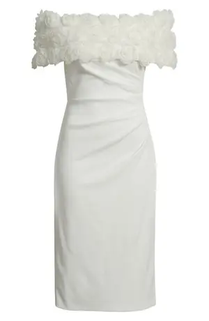 Eliza J Floral Appliqué Off-the-shoulder Scuba Crepe Sheath Dress