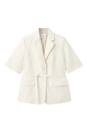 Mango Argelia Belted Short Sleeve Blazer - Ecru