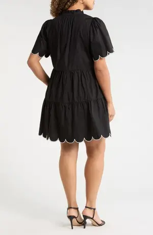 SUGARLIPS Kyra Poplin Tiered Scallop Mini Dress - Black