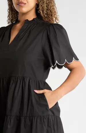 SUGARLIPS Kyra Poplin Tiered Scallop Mini Dress - Black