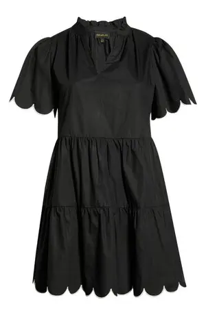 SUGARLIPS Kyra Poplin Tiered Scallop Mini Dress - Black