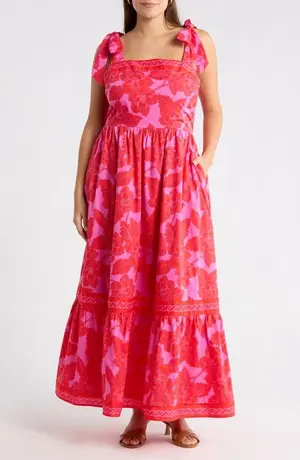 SUGARLIPS Floral Smocked Maxi Dress - Fuchsia-red