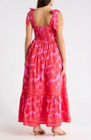 SUGARLIPS Floral Smocked Maxi Dress - Fuchsia-red