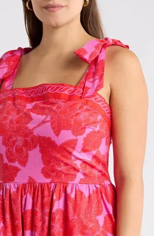 SUGARLIPS Floral Smocked Maxi Dress - Fuchsia-red