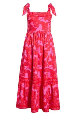 SUGARLIPS Floral Smocked Maxi Dress - Fuchsia-red