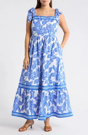 SUGARLIPS Floral Smocked Maxi Dress - Wht-blu