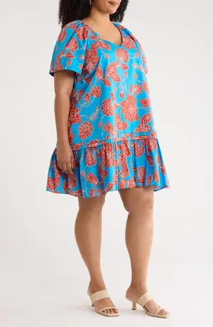SUGARLIPS Ripon Floral Seruma Drop Waist Shift Dress