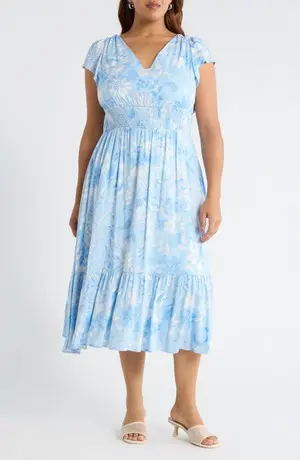 SUGARLIPS Seraphina Floral Maye Smocked Midi Dress