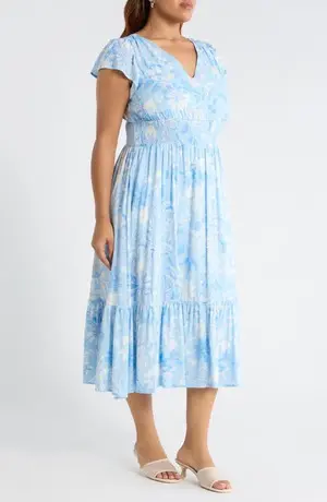 SUGARLIPS Seraphina Floral Maye Smocked Midi Dress