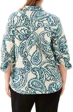 Karen Kane Ruched Sleeve Cotton Button-up Shirt