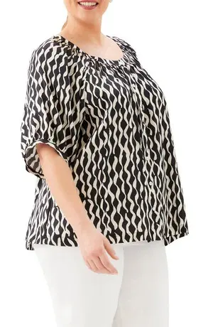 Karen Kane Satin Button-up Peasant Top