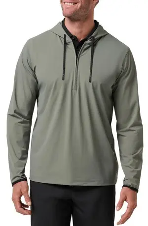 Travis Mathew Hero Hour Performance Half Zip Hoodie - Dark Olive