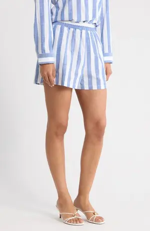 SUGARLIPS Striped Smocked Shorts - Blue White