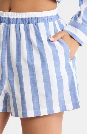 SUGARLIPS Striped Smocked Shorts - Blue White