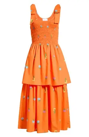 SUGARLIPS Kasia Sleeveless Smocked Midi Dress - Orange-multi