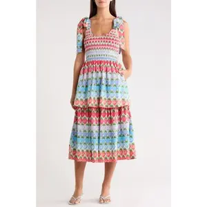 SUGARLIPS Kasia Sleeveless Smocked Midi Dress - Purple Multi