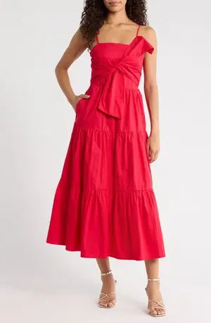 SUGARLIPS Love Letter Poplin Midi Dress - Red