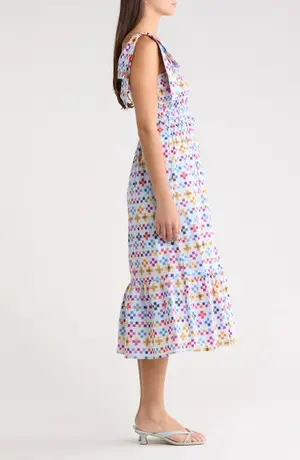 SUGARLIPS Kessa Mitzy Geo Smocked Midi Dress