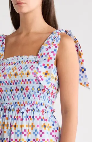 SUGARLIPS Kessa Mitzy Geo Smocked Midi Dress
