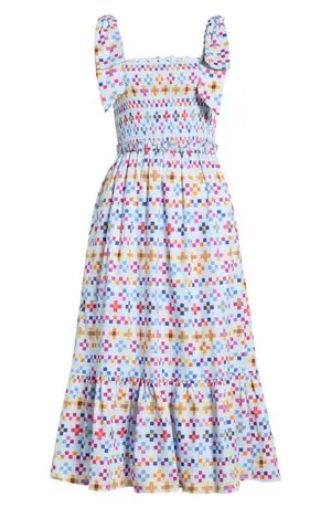 SUGARLIPS Kessa Mitzy Geo Smocked Midi Dress