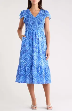 SUGARLIPS Kaidy Tropical Print Midi Dress - Blue Multi