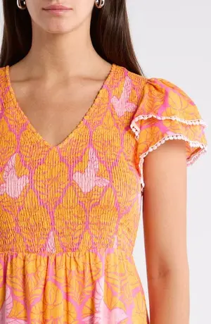 SUGARLIPS Kaidy Tropical Print Midi Dress - Orange-pinks-multi